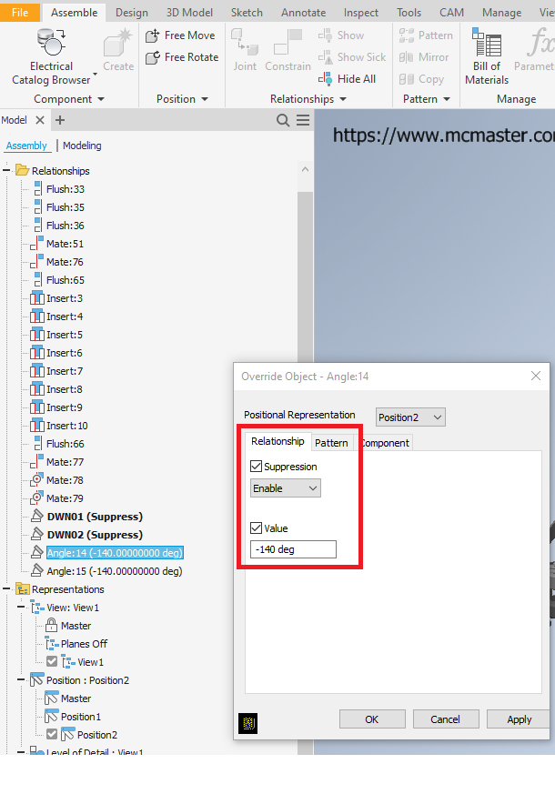 Has setting up positional representation in Inventor changed