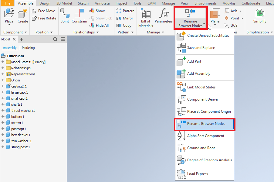 Can the part number be shown in the browser in place of file name in Inventor