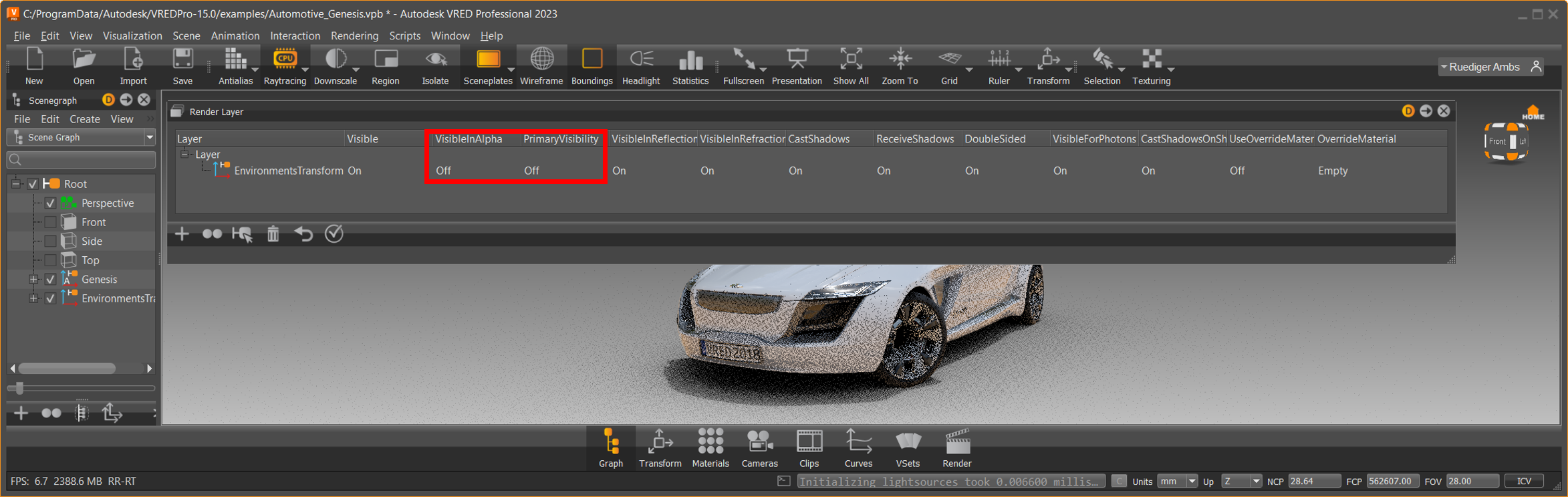 在 VRED 中无法导出/渲染没有背景的图像
