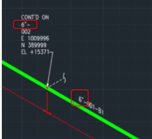 Continuation annotation shows the nominal size of the pipe in the same ...