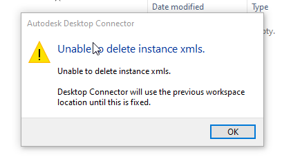 "Unable to delete instance xmls" after changing the Workspace location on Desktop Connector