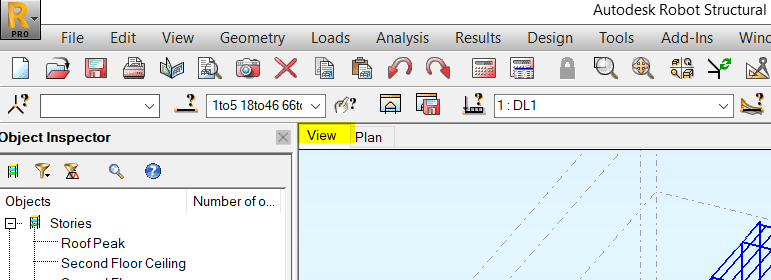 Robot Structural Analysis中建筑结构类型的平面视图中断开的杆件
