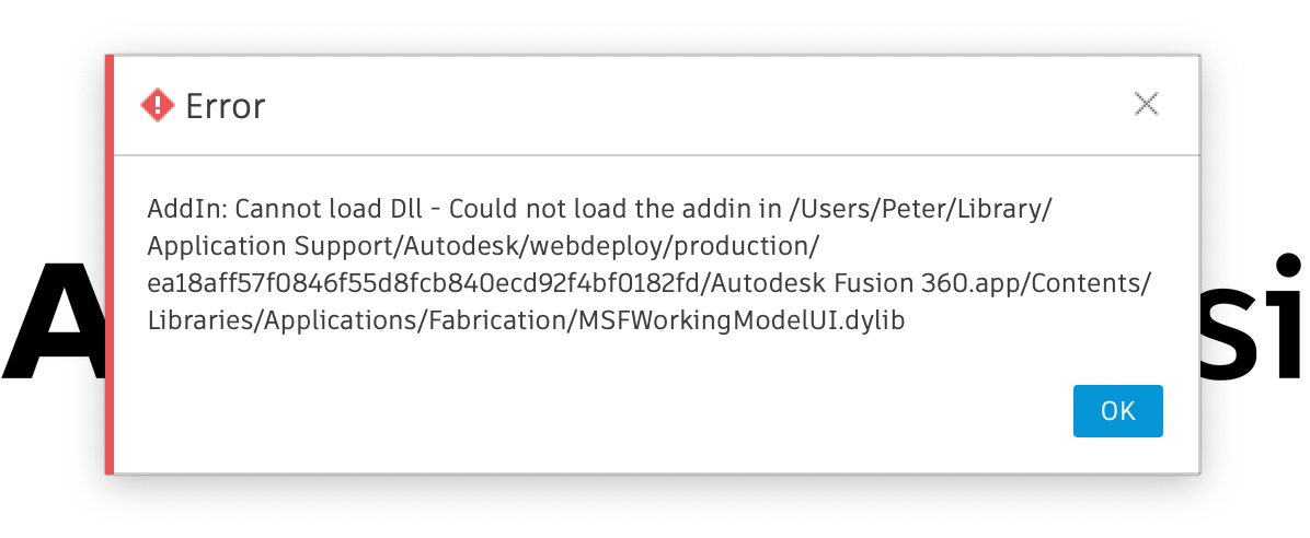 "Could not load the add-in..." error message when launching Fusion