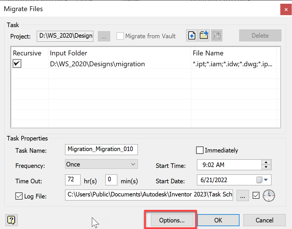 Inventor Migration Task Removes Defer Update In Drawings Option When Using Task Scheduler 