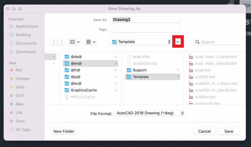 New template (DWT) file does not display when saved in AutoCAD for Mac