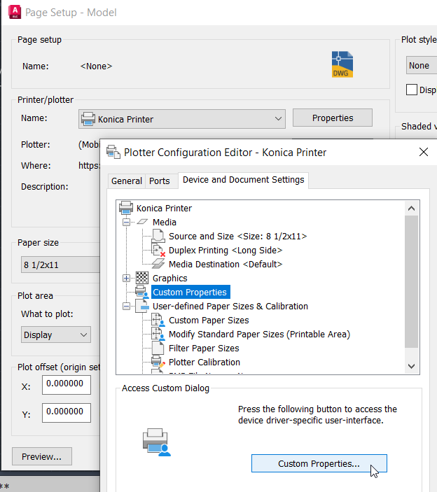 Plot preview for physical plotter is blank or bounces back to print dialog in AutoCAD or DWG ...