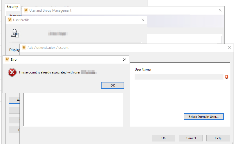 "Error: This account is already associated with user [newdomain ...