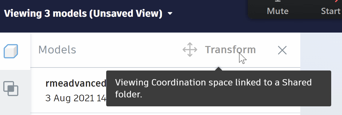 Transform button dimmed in ACC (Autodesk Construction Cloud) Model Coordination