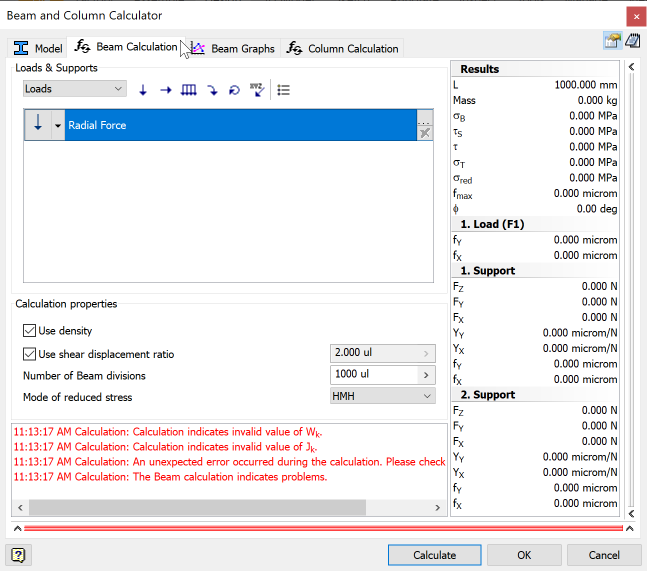"Calculation: Calculation indicates invalid value of ... " message is ...