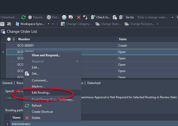 How to update routing for existing change orders in Vault