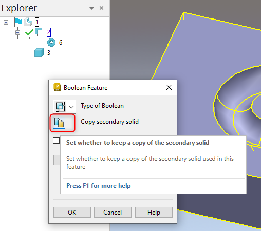 How to extract secondary solid from a Boolean solid in PowerShape.