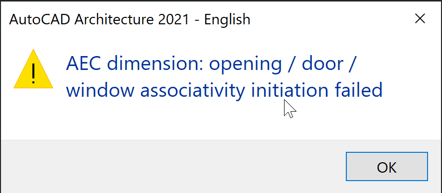 "AEC dimension: opening / door / window associativity initiation failed ...