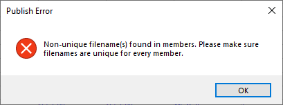 "Non-unique filename(s) found in member" when saving changes in ...