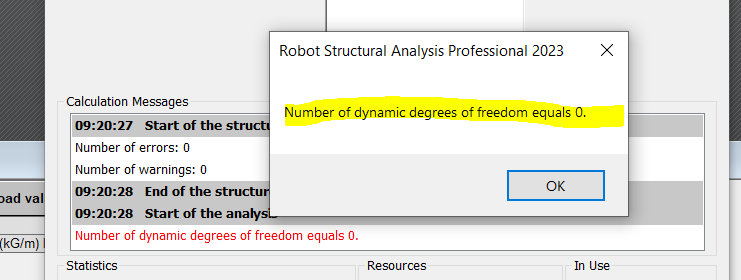 "Number of dynamic degrees of freedom equals 0" during modal analysis in Robot Structural Analysis