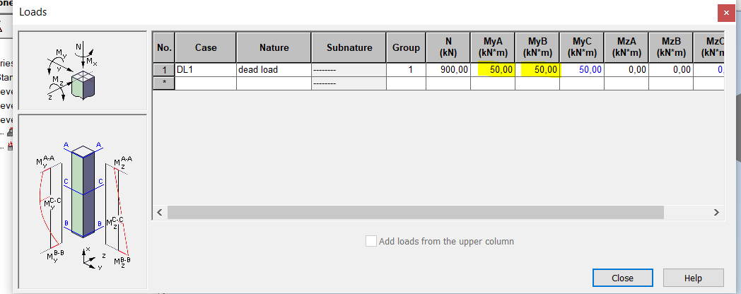 Why while RC column load design MyC value is automatically filled after ...