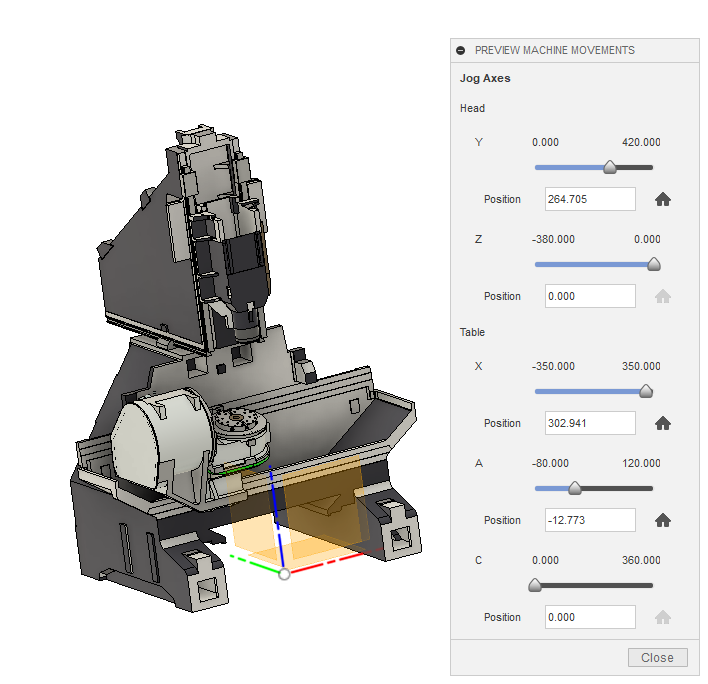 The base and axes move away during the machine simulation in Fusion