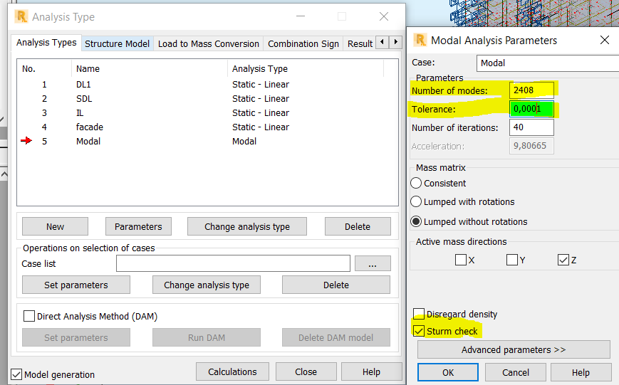 在Robot Structural Analysis中进行模态分析时程序崩溃