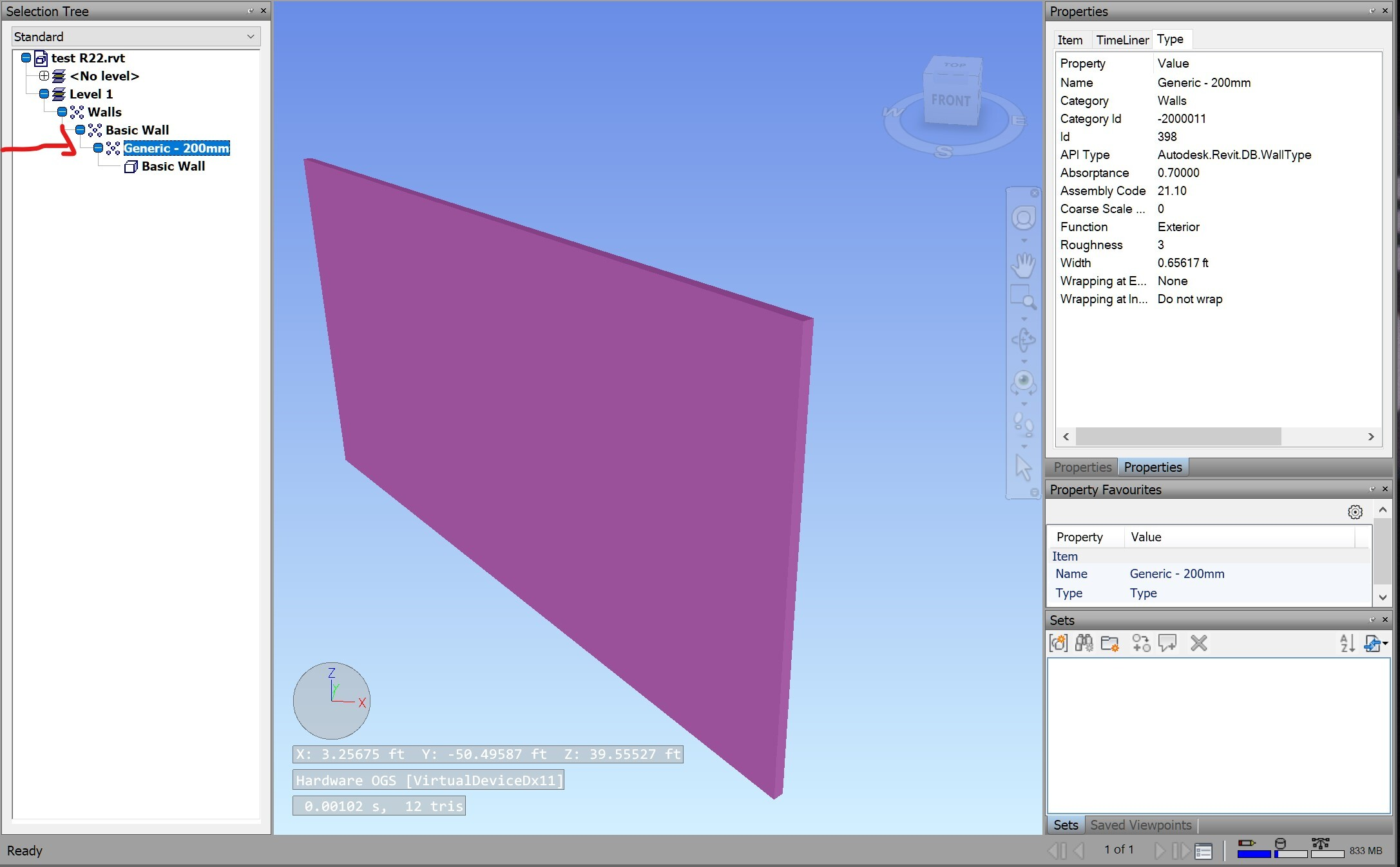 The Revit Type tab is missing from the Properties in Navisworks 2023