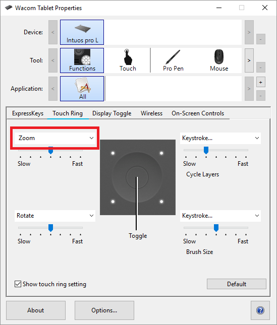 Touch Ring scroll on Wacom Tablet does not zoom in AutoCAD