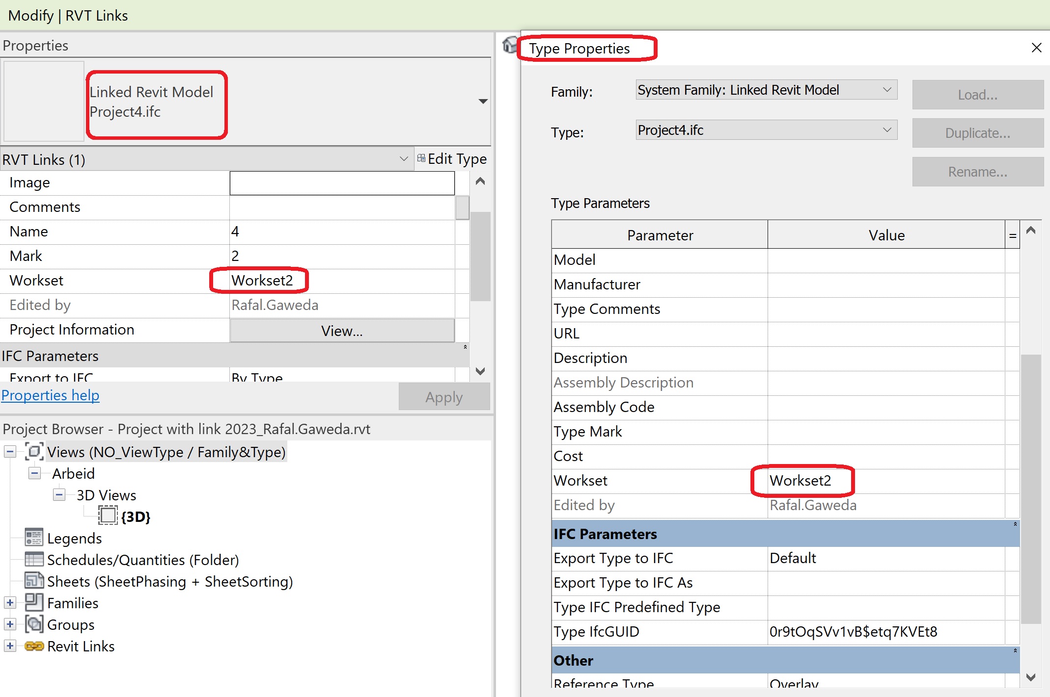 IFC link not displayed after closing Workset to which it was not assigned in Revit