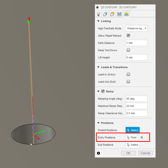 2D contour fails to machine hole if predrilled in Fusion