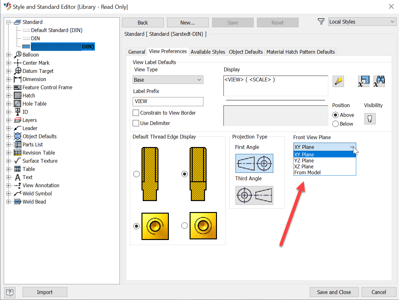 Front ViewCube definition differs between Inventor model and drawing view