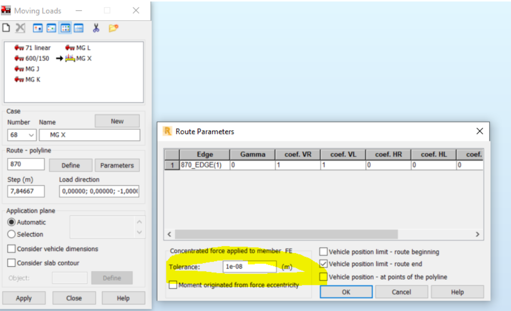 La répartition des forces générées automatiquement pour le convoi défini comme charge roulante ...