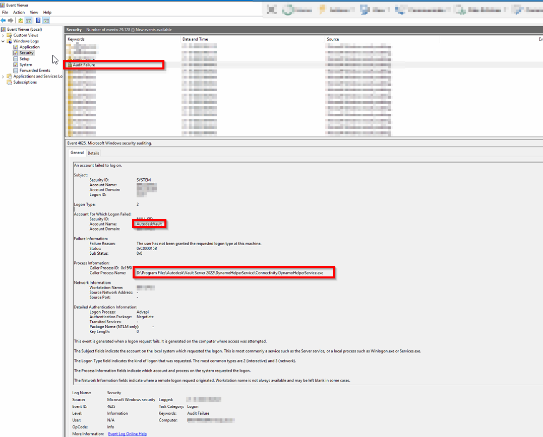 Unable to initialize the Dynamo Helper Service..." and Audit Failure in Event Viewer and when ...