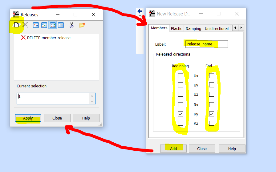 Understanding releases definitions for bar members in Robot Structural Analysis