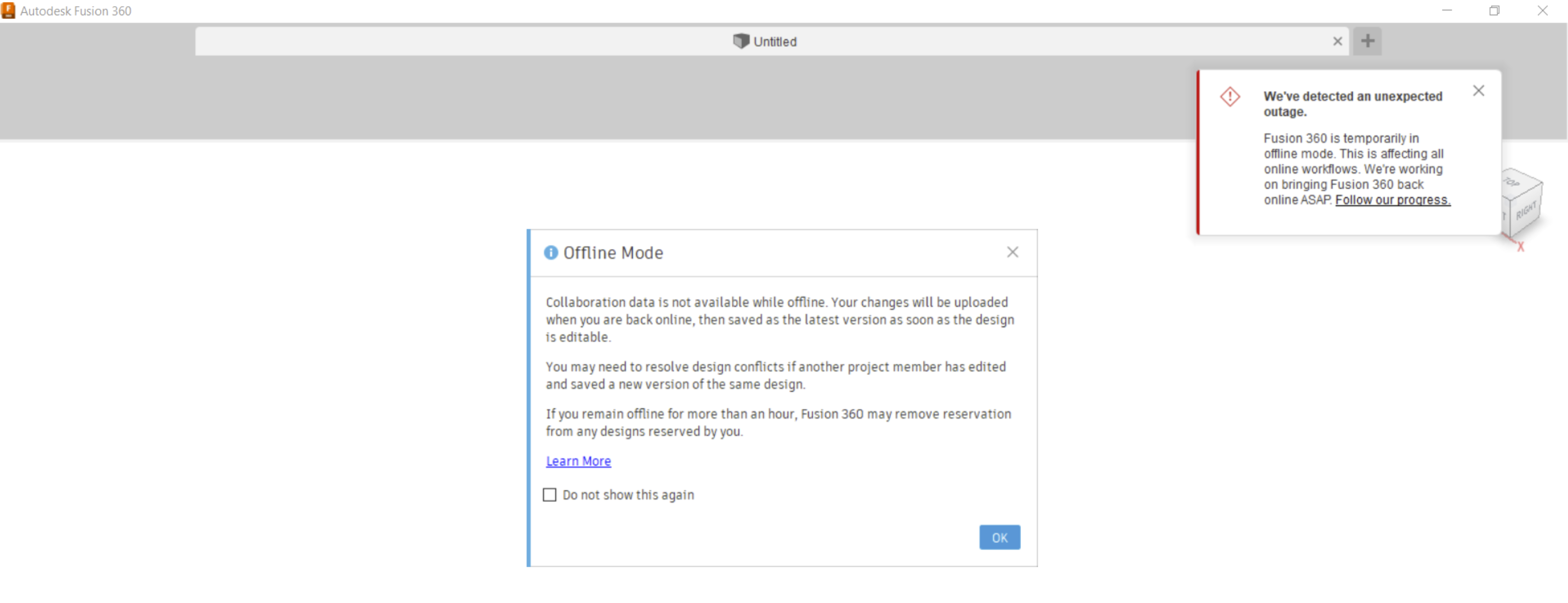 Fusion Help | "We've detected an unexpected outage" and Fusion stuck ...
