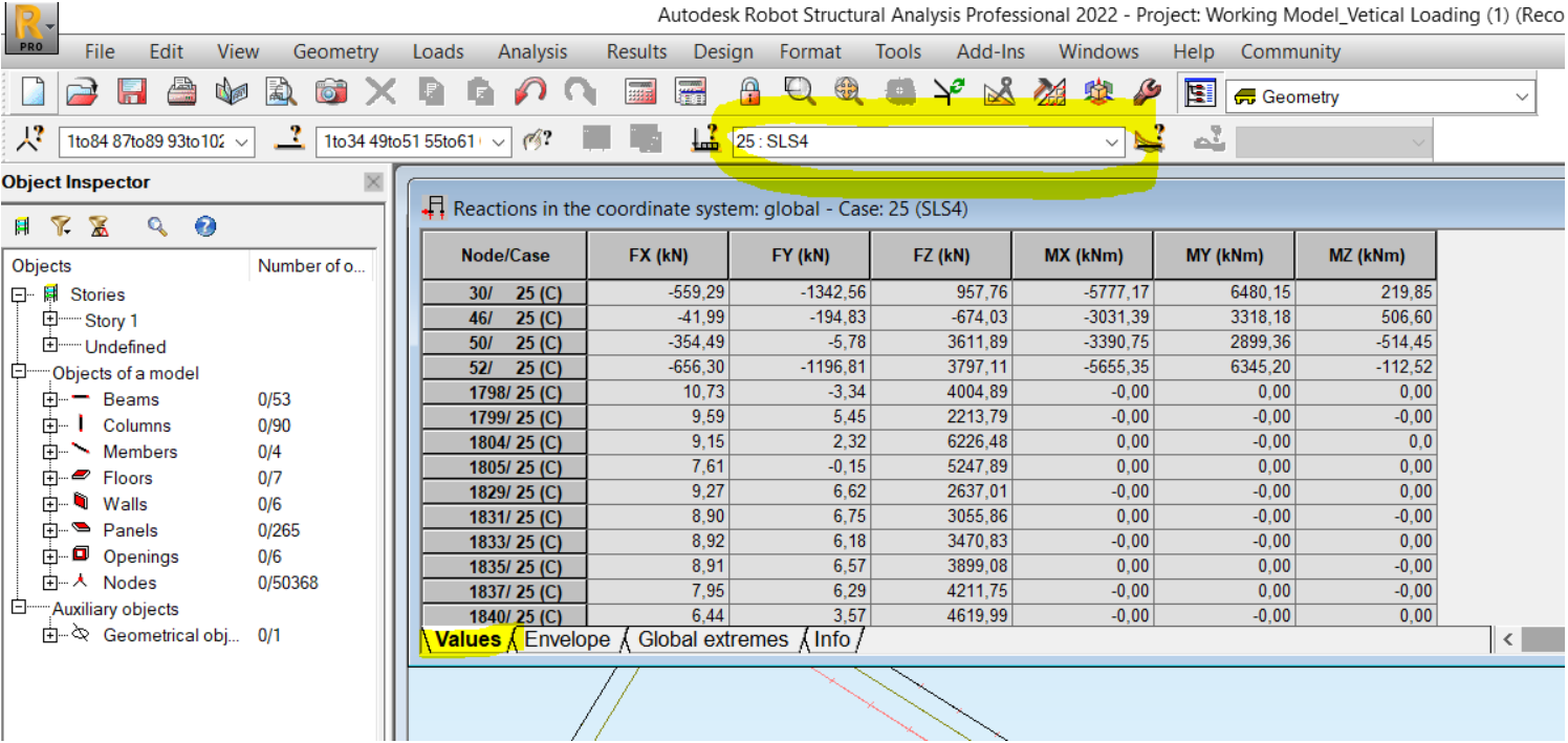 Too many records presented in results table for one load case in Robot Structural Analysis