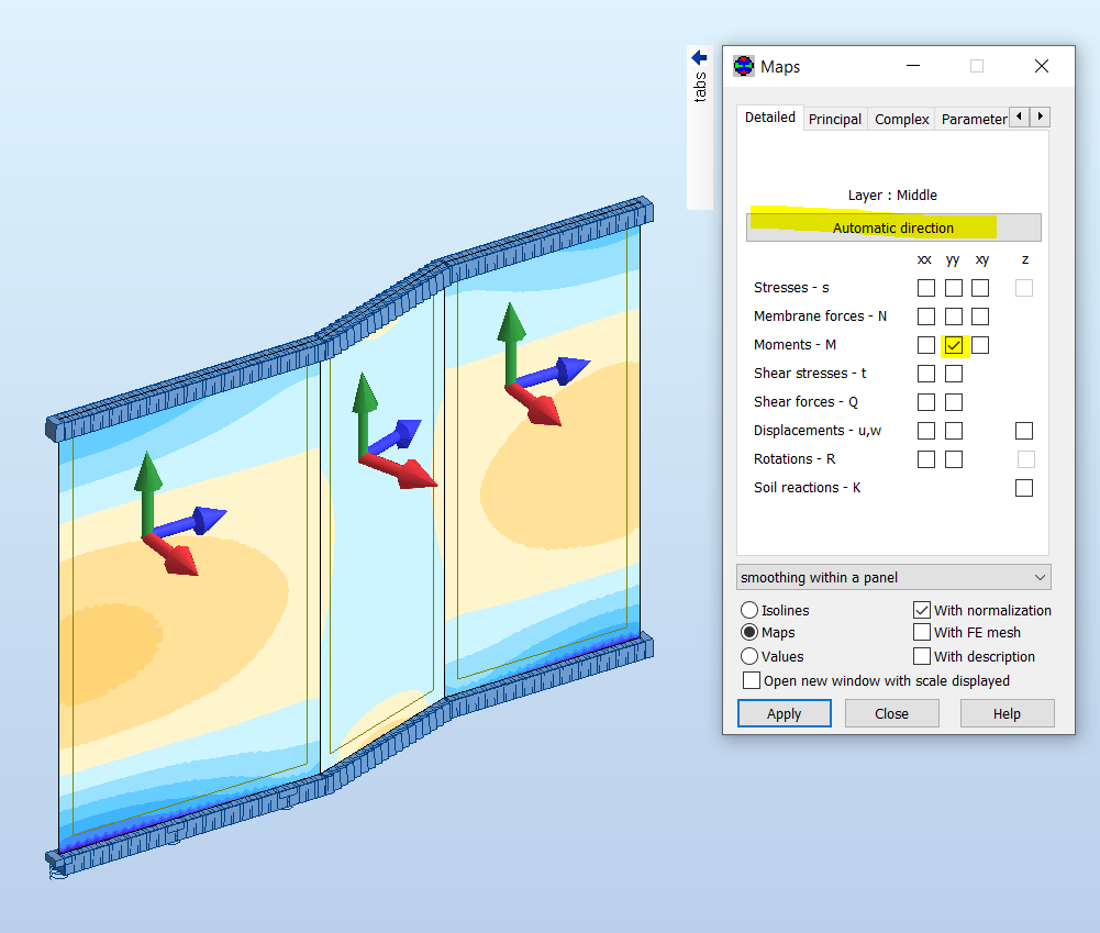 Inconsistent bending moment maps for slab or wall divided in separate ...