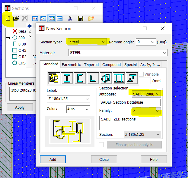 How to find Z section type with required dimensions for calculation in Robot Structural Analysis