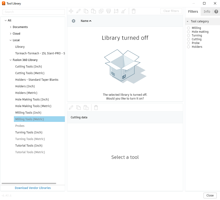 Tools are empty in the tool library for Fusion