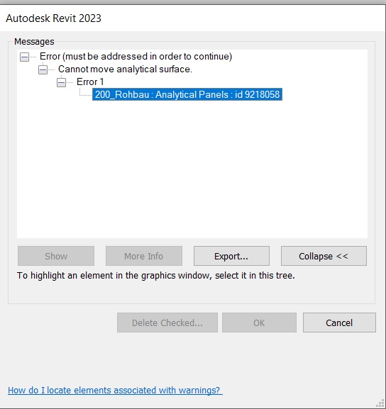 "Cannot move analytical surface" while upgrading file in Revit