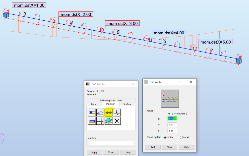 如何在梁上施加线性增大扭转载荷。在Robot Structural Analysis中