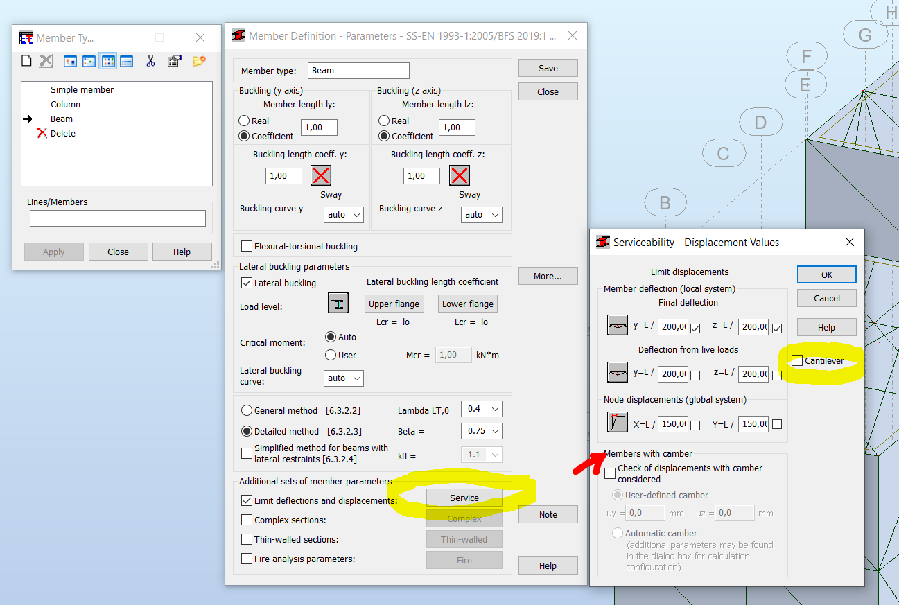 What is the meaning of cantilever option in steel member type displacement control dialog in ...