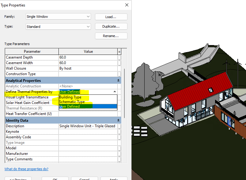 How to enter the U-value for loadable families in Revit