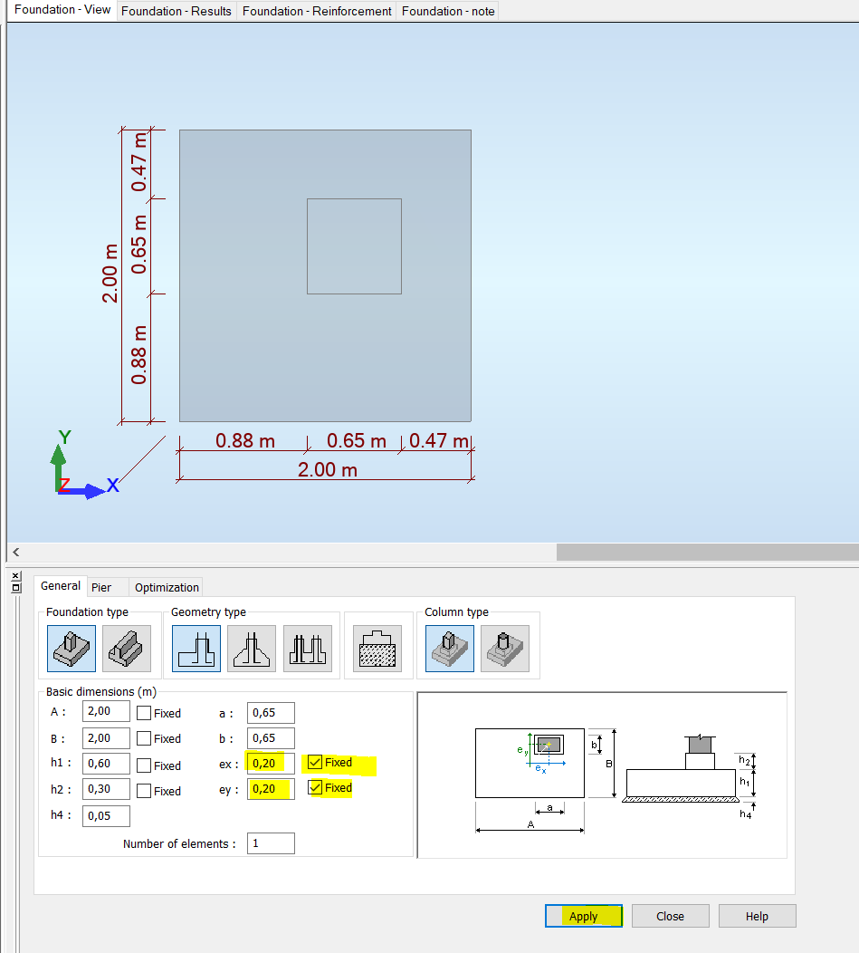 How to define eccentric geometry for RC footing in Robot Structural Analysis