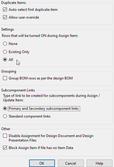 Assign item to a file in Vault hide all subitems of the BOM structure