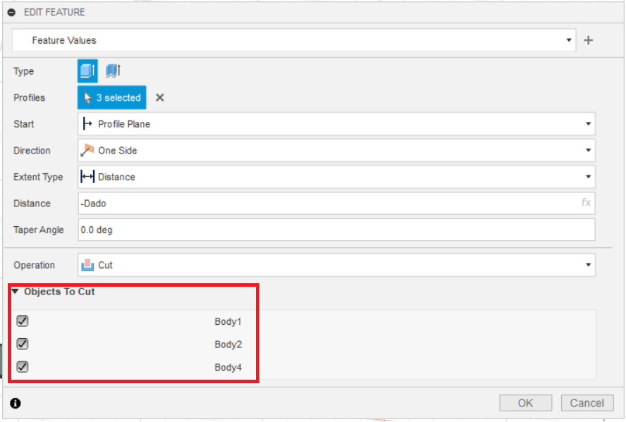 Extrude cut does not cut through all bodies in Fusion