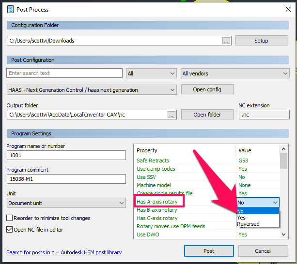 Haas with A-axis post processor is not posting a-axis moves in Inventor CAM