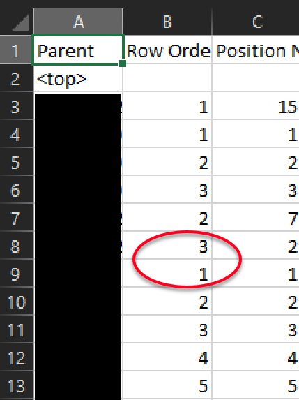 Row Order not shown correctly when using export item in Vault