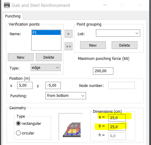 What is the meaning of Dimensions in RC slab punching verification dialog in Robot Structural ...