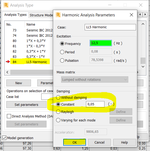 Too big displacement or member deflection for harmonic load case in Robot Structural Analysis