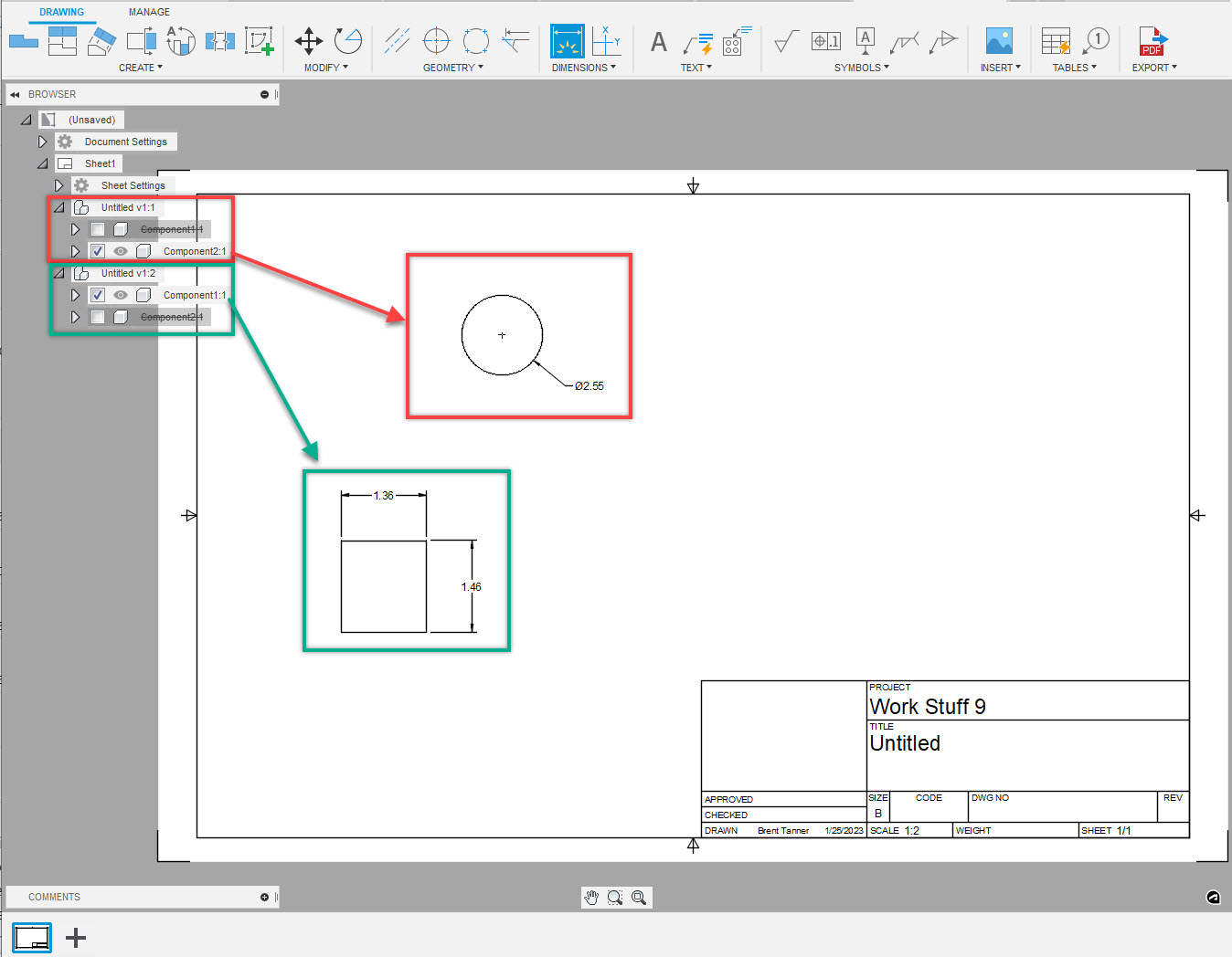 How to create two base views of two separate designs in Fusion 360