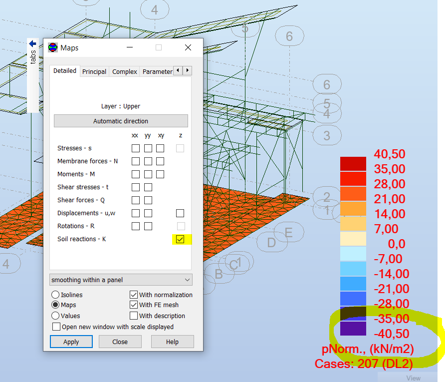 Negative values on soli pressure map scale in model with uplift defined for raft foundations in ...