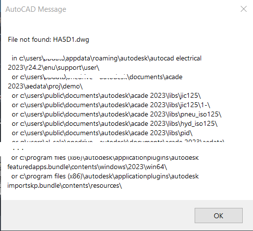 在 AutoCAD Electrical 中插入源和目标箭头样式时显示“未找到文件”