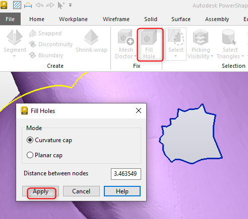 How to fill holes in a mesh in PowerShape.