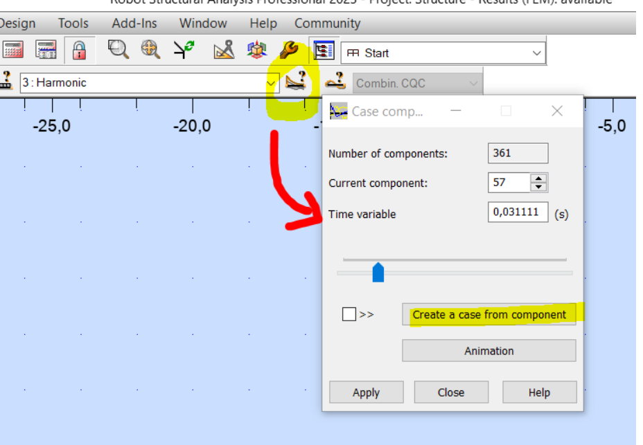 Missing results for combinations including harmonic load case with damping in Robot Structural ...